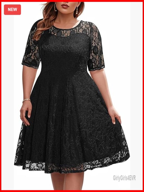 Dresses | Plus Size Lace V Neck Midi Cocktail Dress Fit Flare | Poshmark